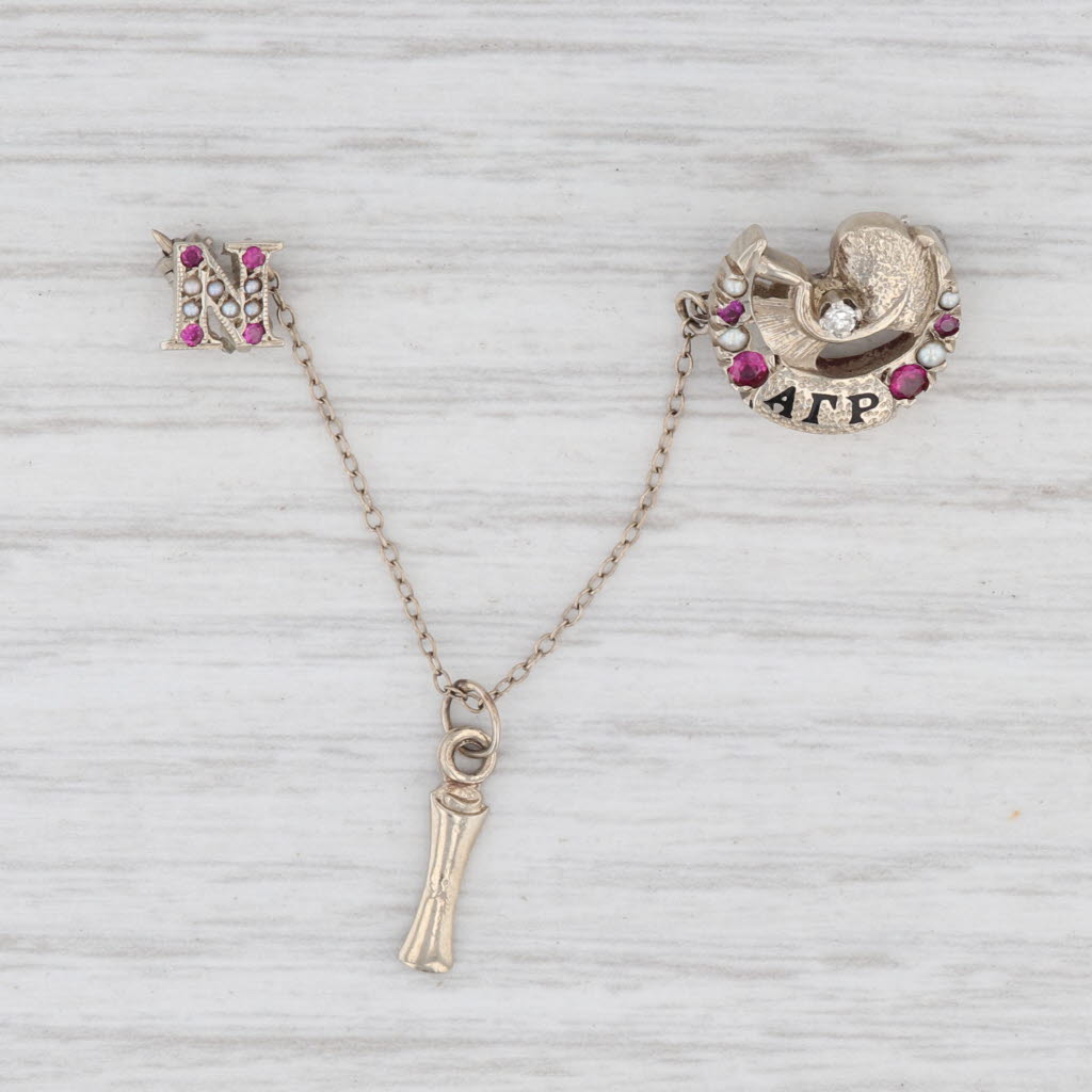 Alpha Gamma Rho Badge 14k Gold Pearls Rubies Agriculture Greek Fratern