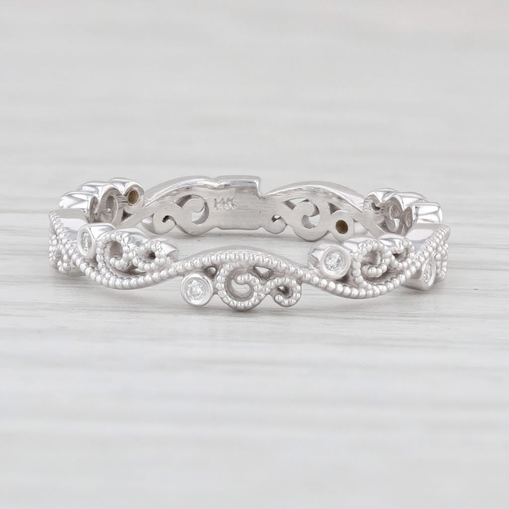 New Ornate Diamond Scrollwork Ring 14k White Gold Sz 6.25 Stackable We