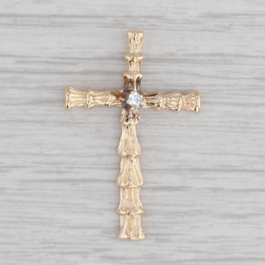 Diamond Bamboo Cross Pendant 14k Yellow Gold Religious Jewelry ...